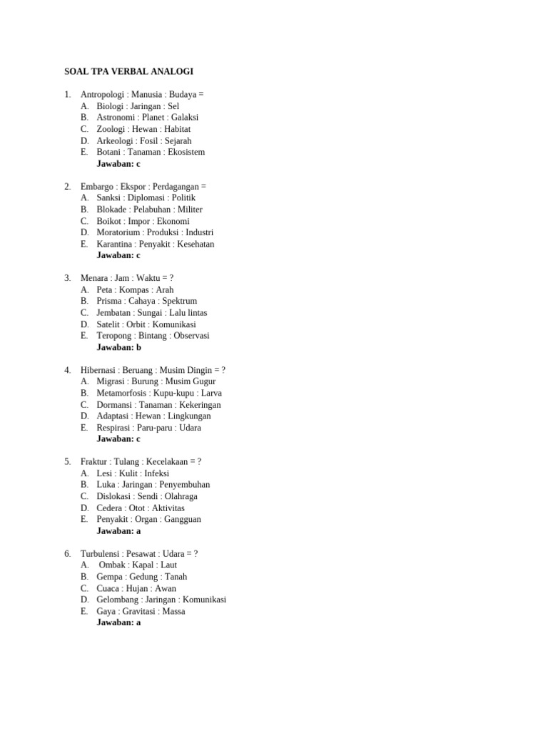 SOAL TPA VERBAL ANALOGI 1 | PDF