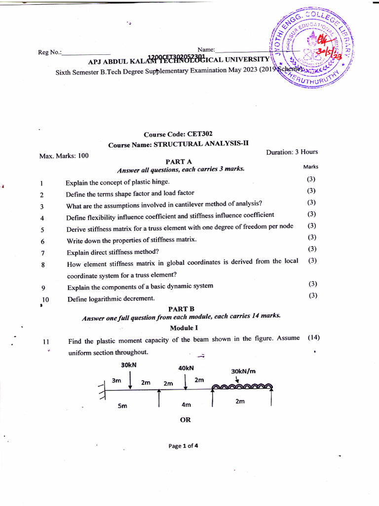B.Tech Structural Analysis Exam | PDF | Truss | Beam (Structure)