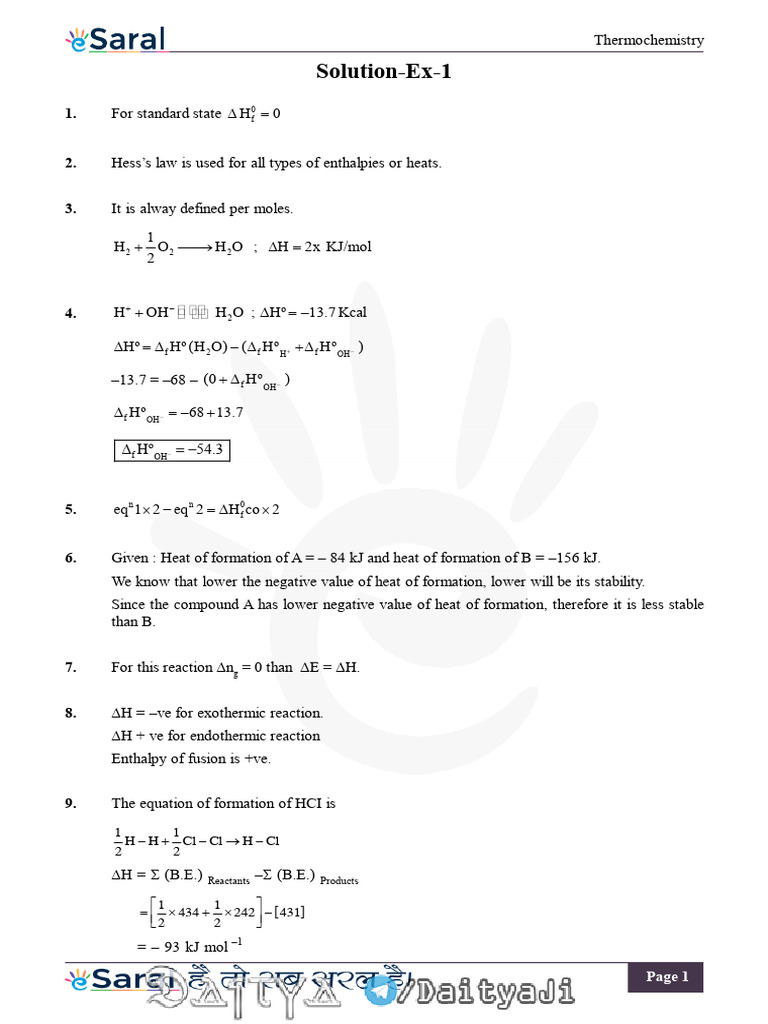 Sheet Solutions Thermochemistry V2.1 | PDF | Branches Of Thermodynamics | Chemical Process ...