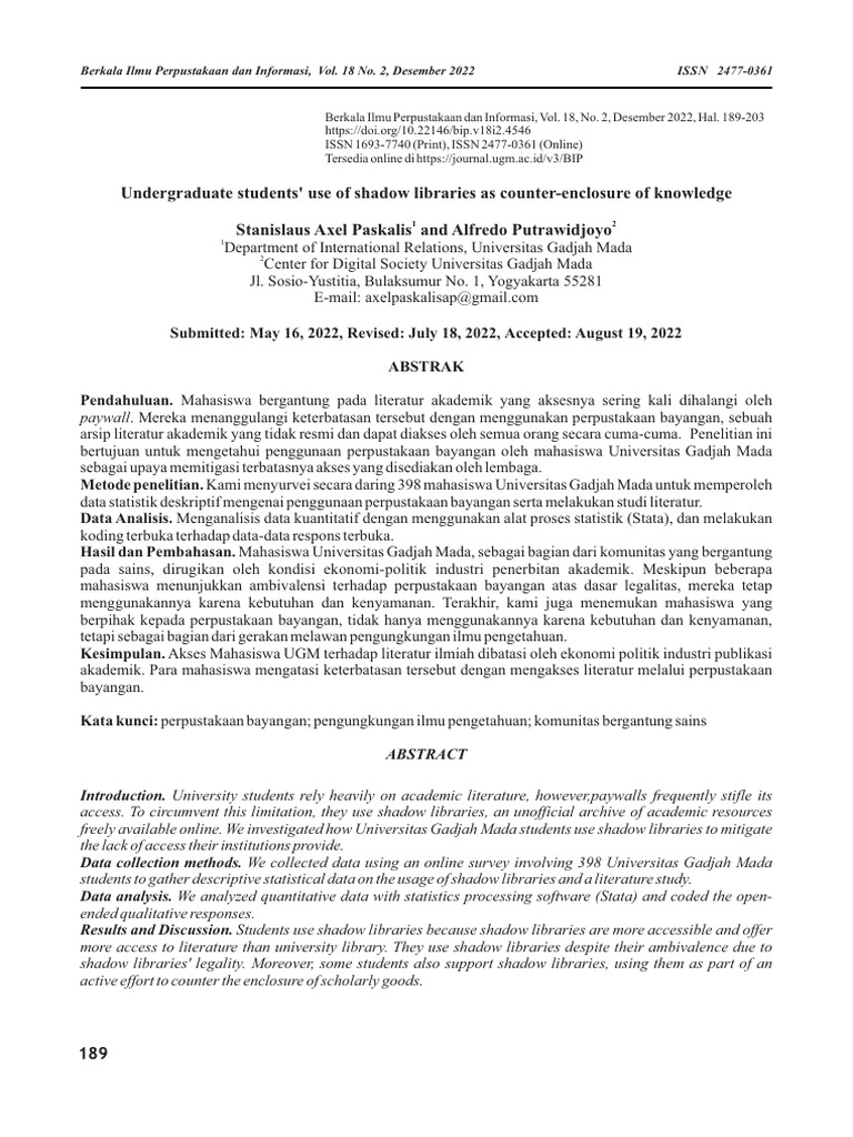 Undergraduate Students Use of Shadow Libraries As | PDF | Open Access | Survey Methodology