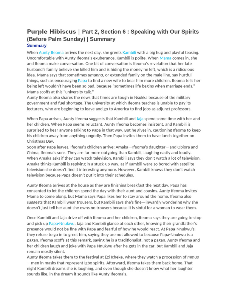 19) Purple Hibiscus (Chapter 6) | PDF | Laughter