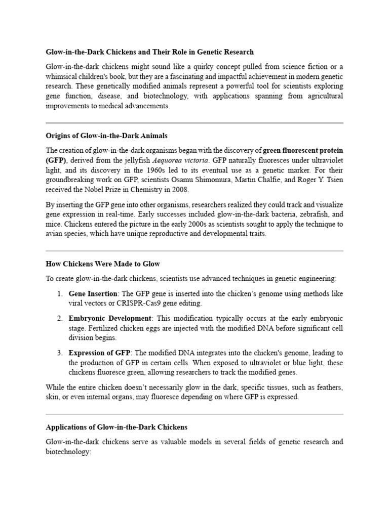 Glow in The Dark Chickens | PDF | Green Fluorescent Protein | Genetic ...