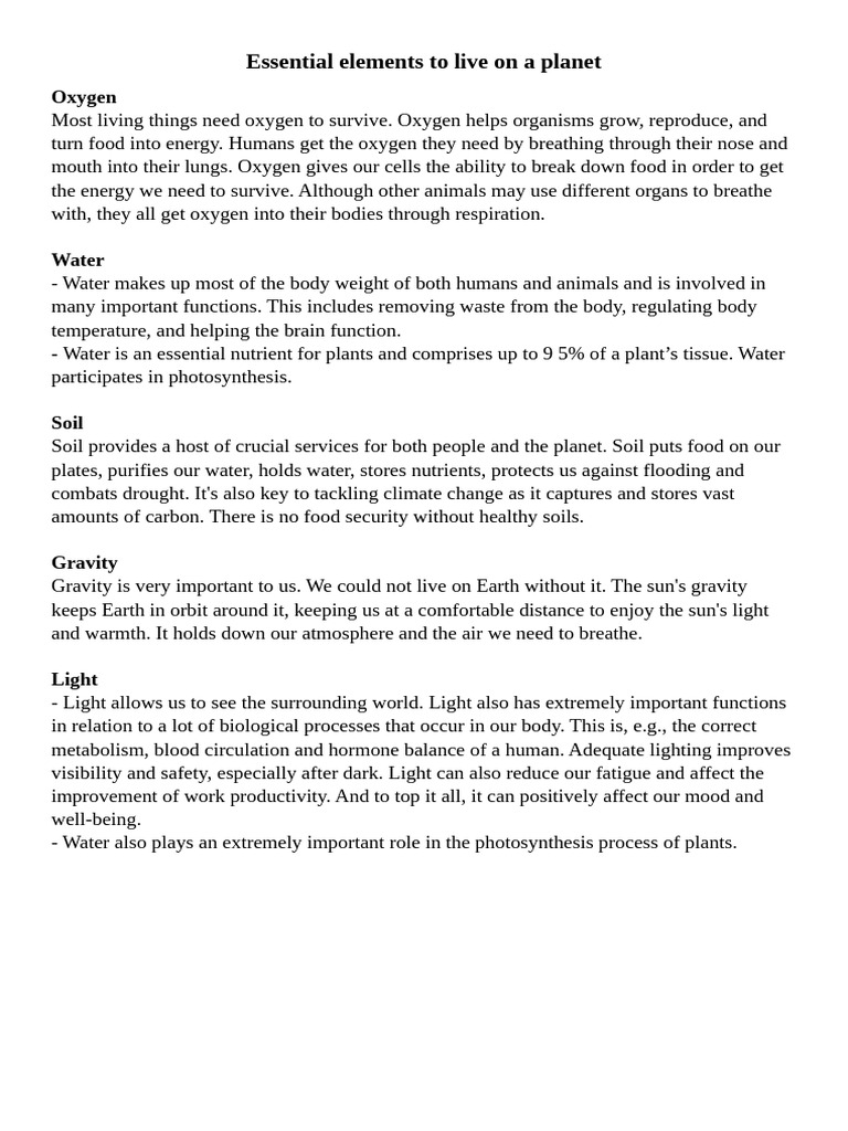 Essential Elements for Planetary Life | PDF