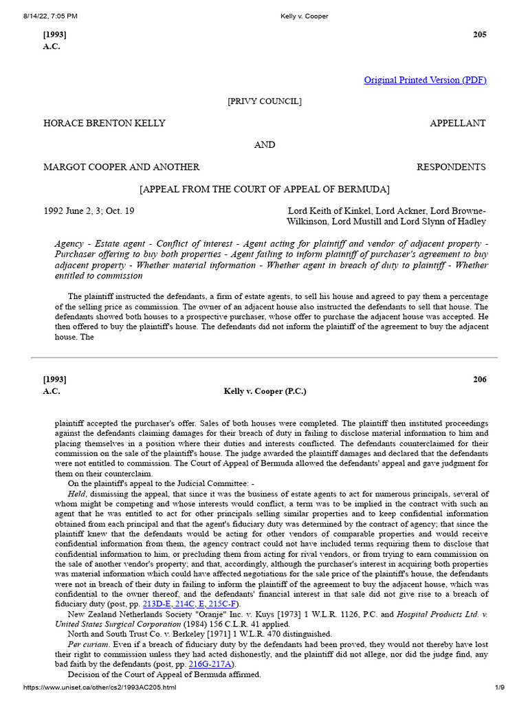 Kelly v. Cooper | PDF | Fiduciary | Law Of Agency