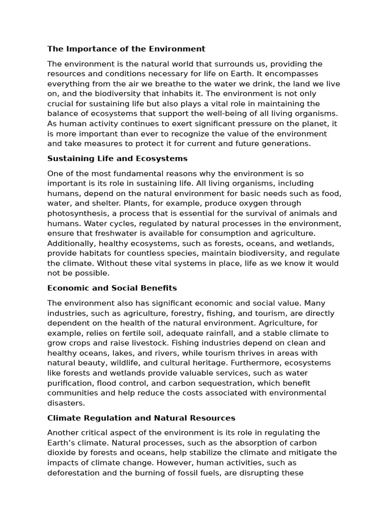 Why Protecting the Environment Matters | PDF | Climate Change | Natural ...