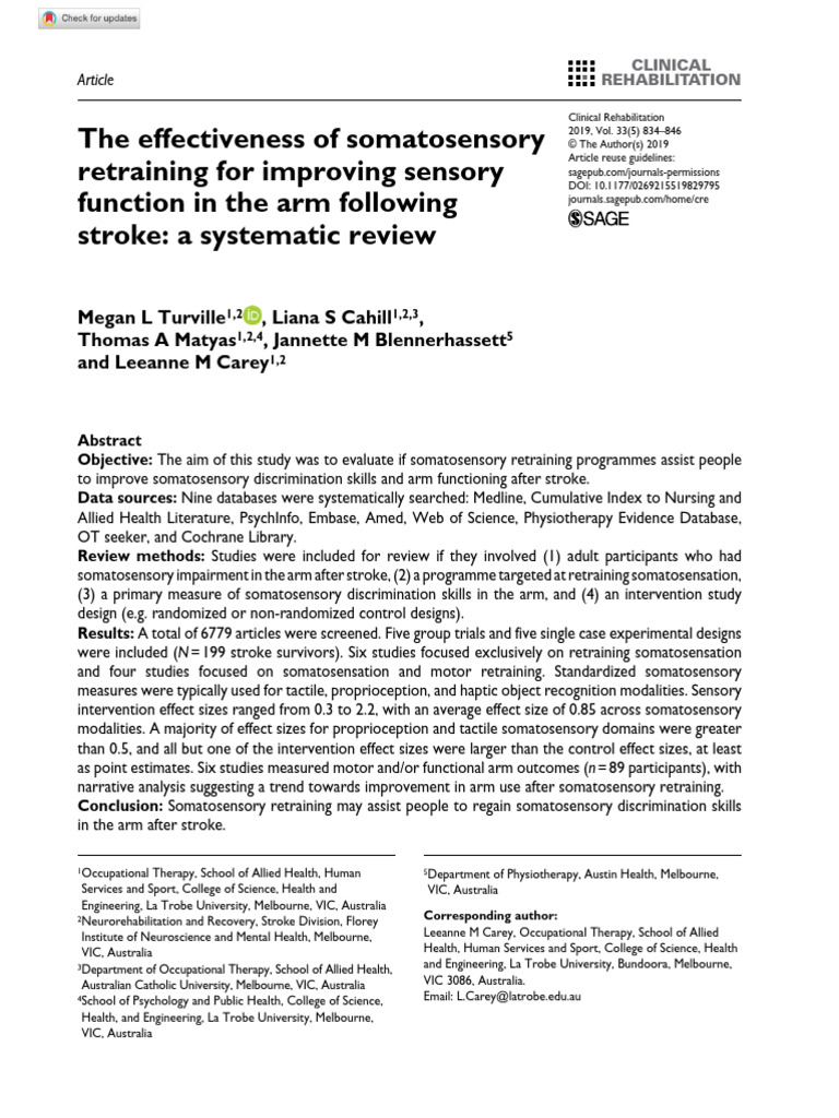 arm sensory training | PDF | Effect Size | Somatosensory System