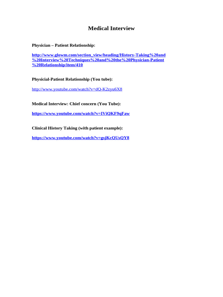 Medical Interview LINKS | PDF