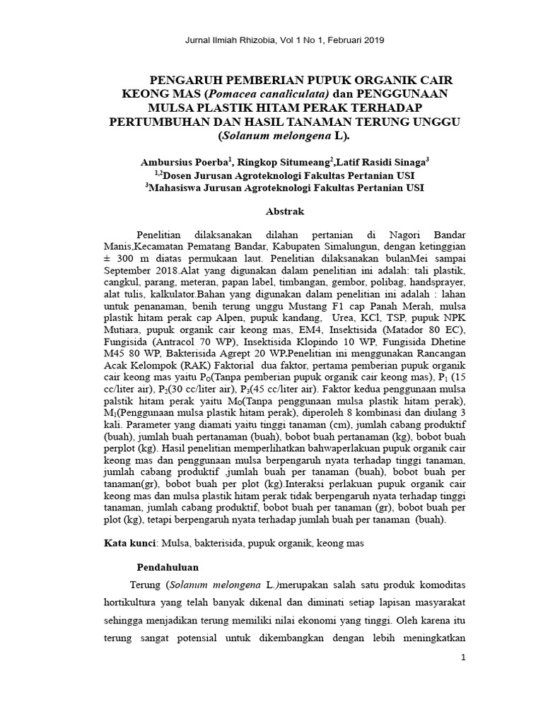 Pengaruh Pemberian Pupuk Organik Cair Ke 82f4b49e | PDF