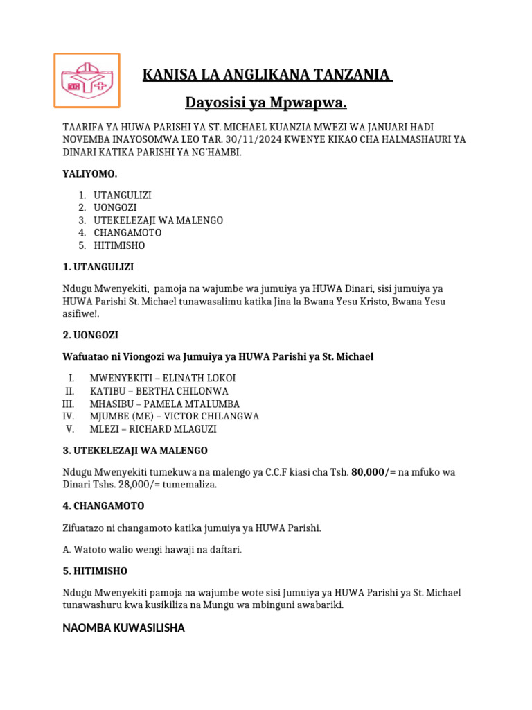 Kanisa La Anglikana Tanzani3 | PDF
