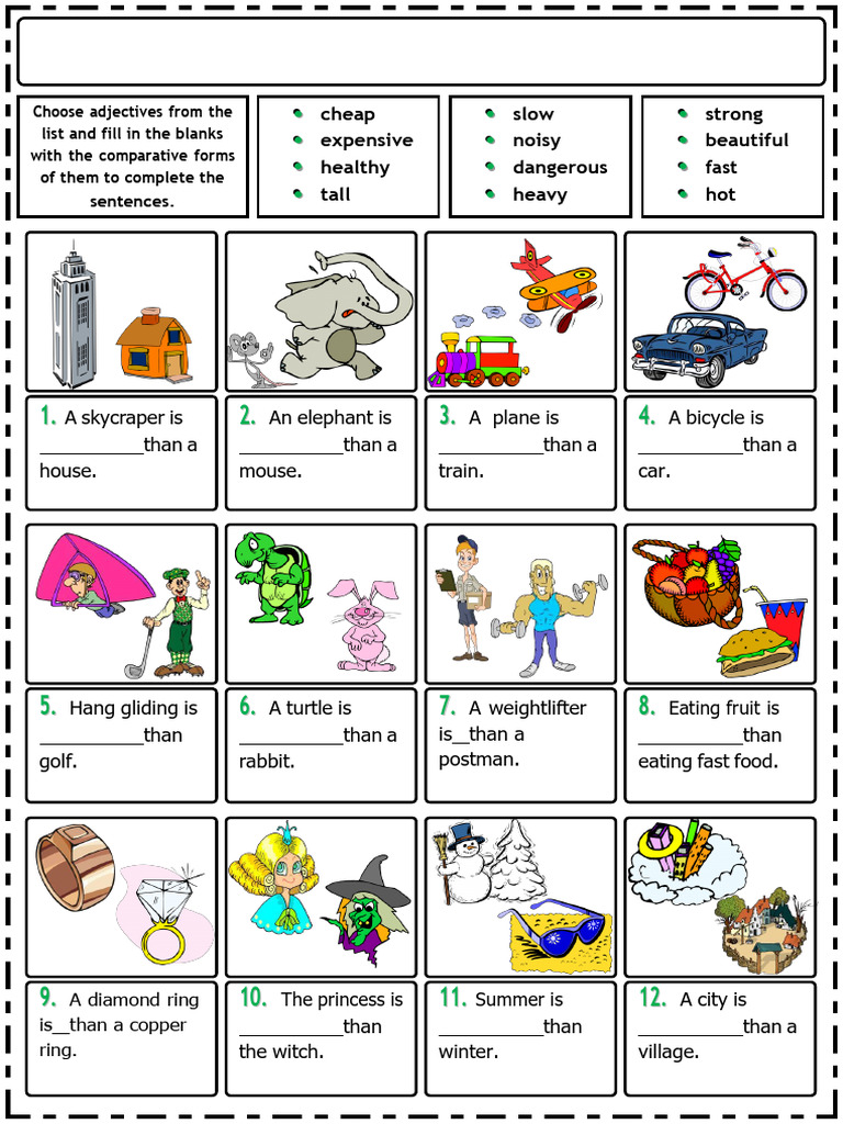 comparative forms of adjectives gap fill exercise worksheet | PDF