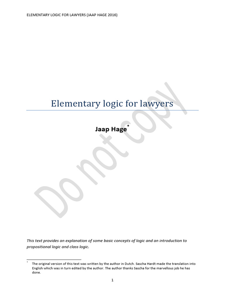 Elementary Logic For Lawyers | PDF | Argument | Logic