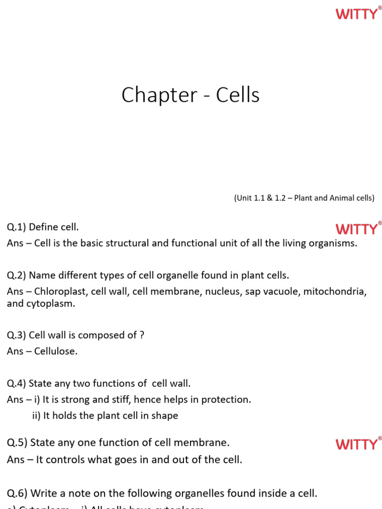 Chapter - Cells Notes (1.1 & 1.2) | PDF | Cell (Biology) | Cytoplasm
