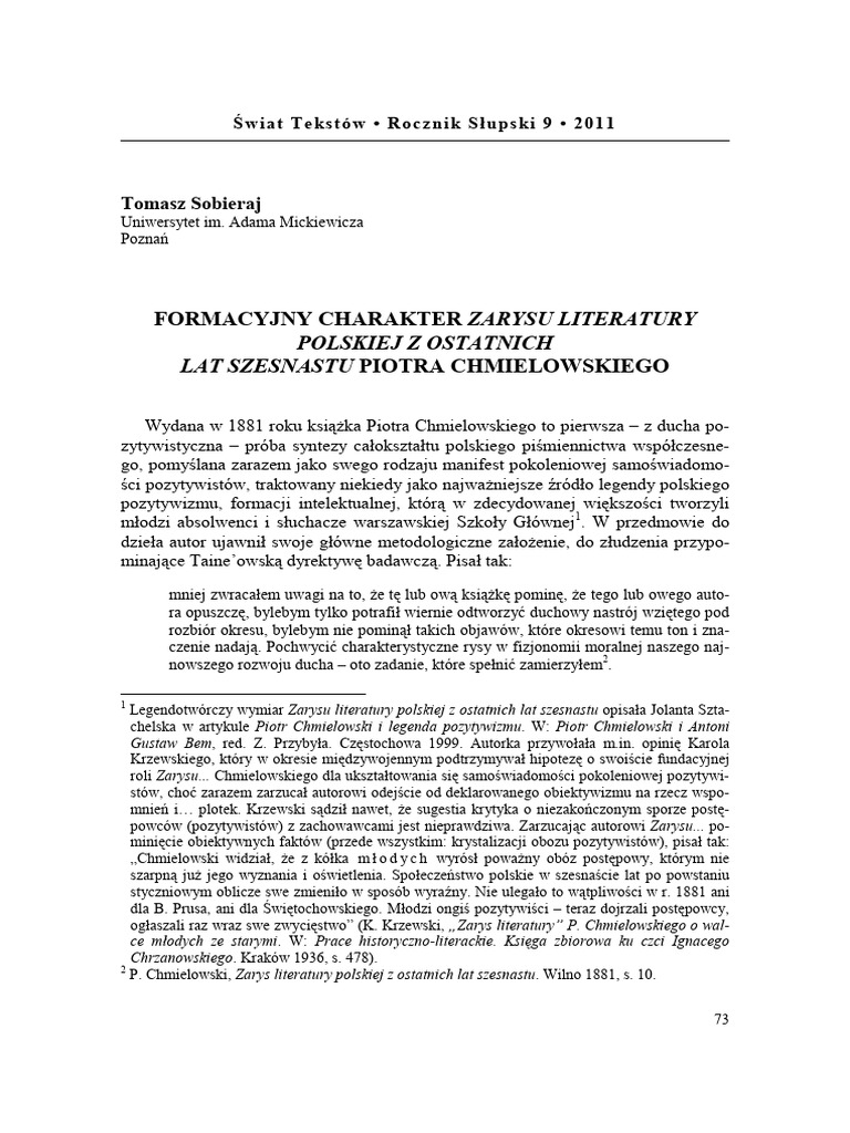 Formacyjny Charakter Zarysu Literat | PDF