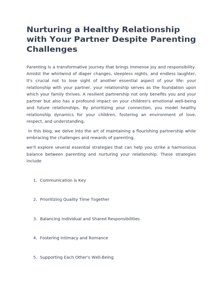 Nurturing a Healthy Relationship With Your Partner Despite Parenting ...