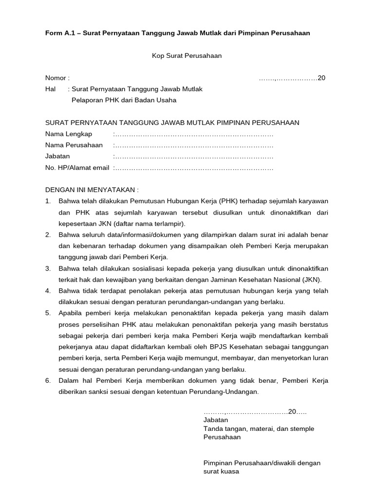 Lampiran Surat Form Penonaktifan Pekerja PHK | PDF