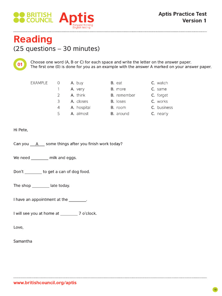 Aptis Reading 1 | PDF