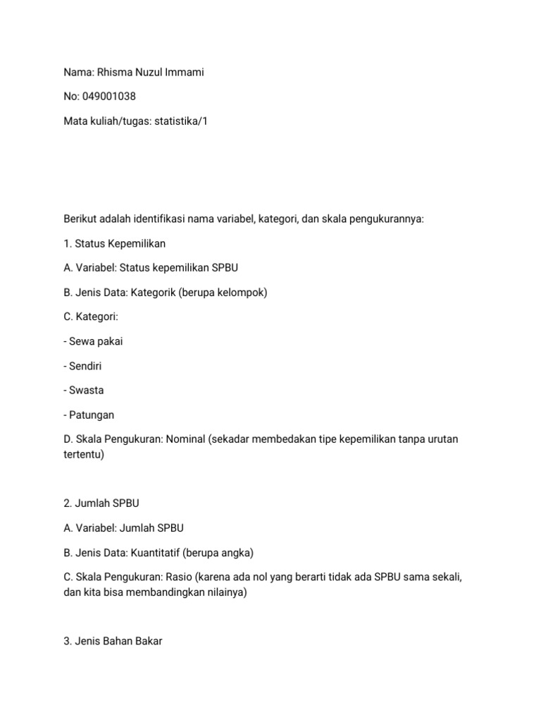 Rhisma Nuzul Statistika 1 universitas terbuka | PDF