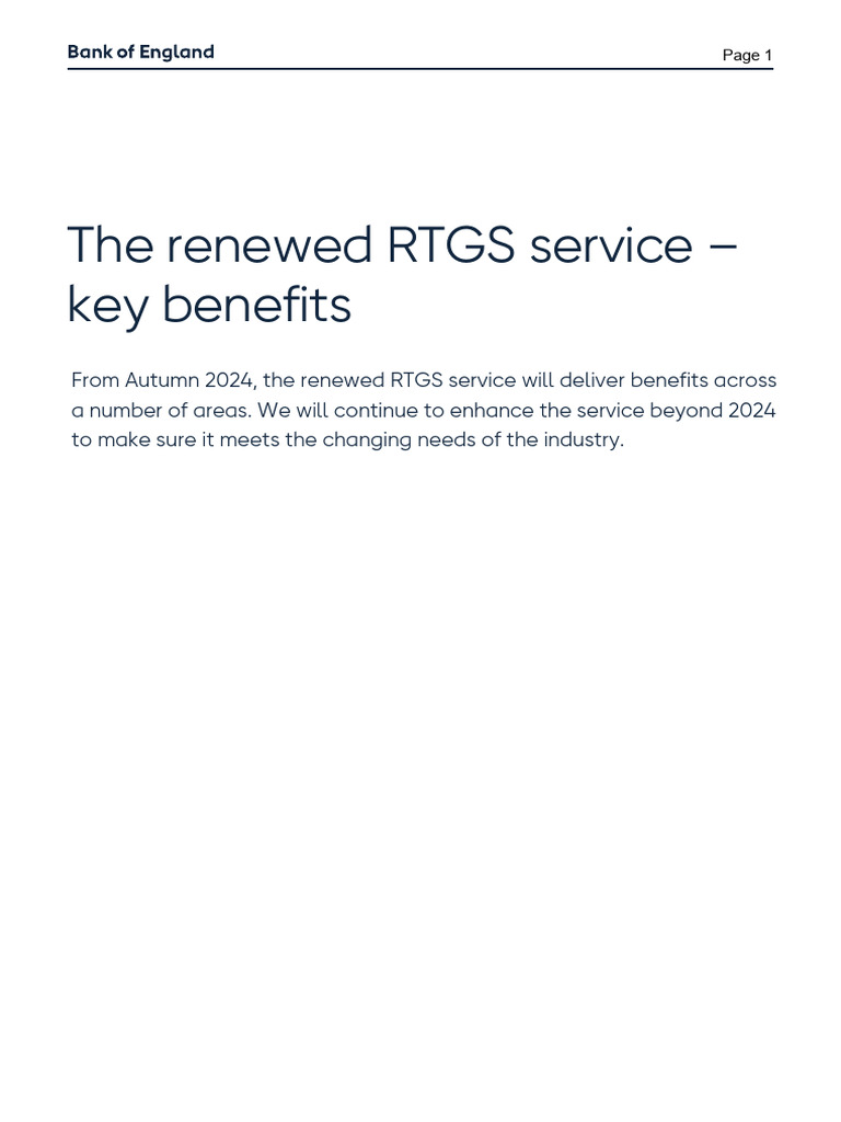 The Renewed Rtgs Service Key Benefits | PDF | Interoperability