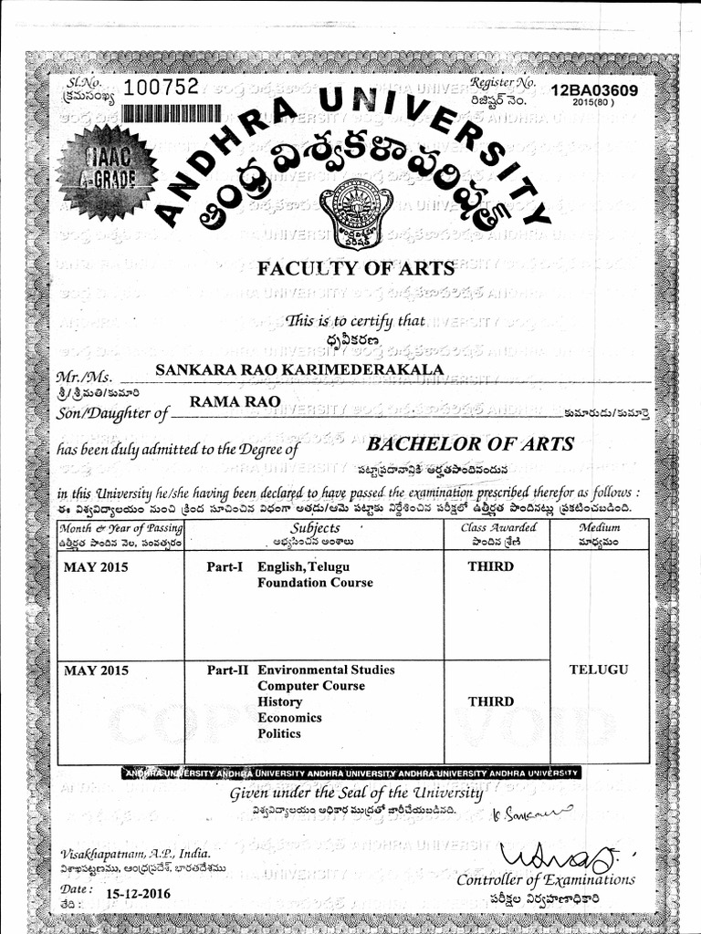 BA Degree - Sankararao Karimerakala | PDF