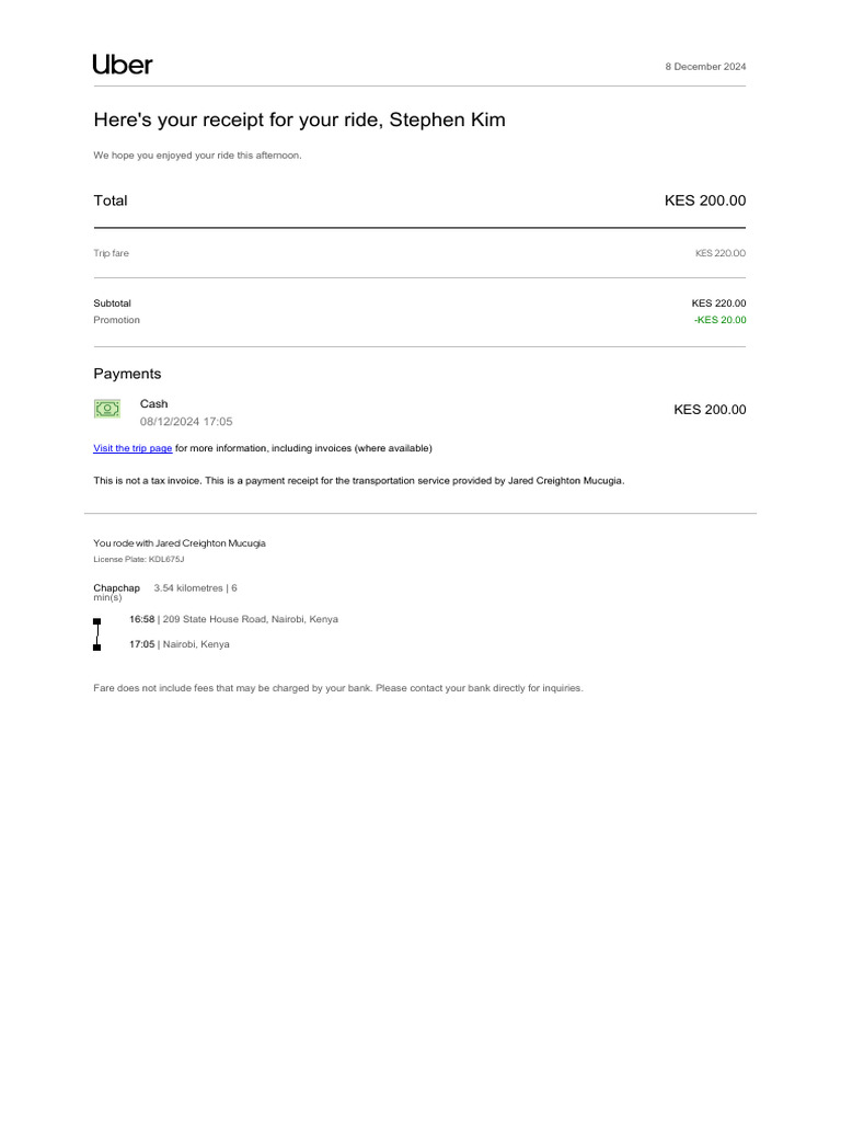 Ride Receipt for Stephen Kim | PDF