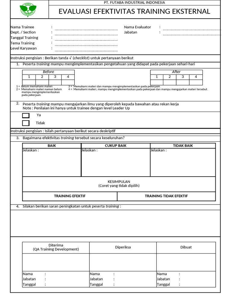 F.qa.133 REV.01 Form Evaluasi Efektivitas Training Eksternal | PDF