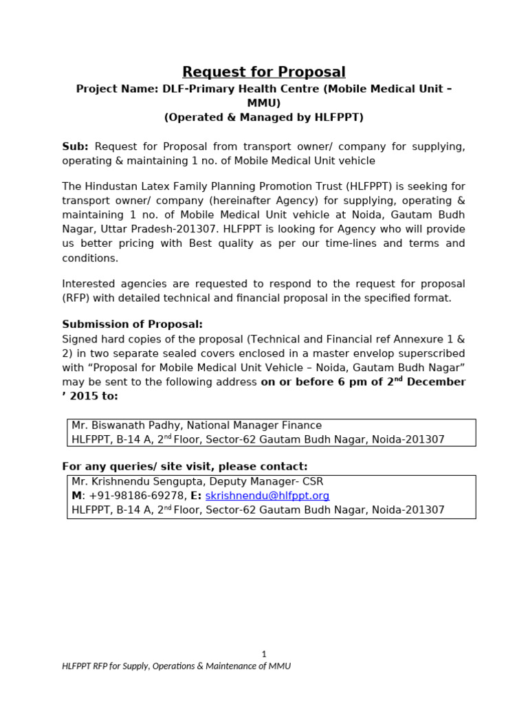RFP - Mobile Medical Unit Vehicle Noida Uttar Pradesh - Revised 18 11 ...