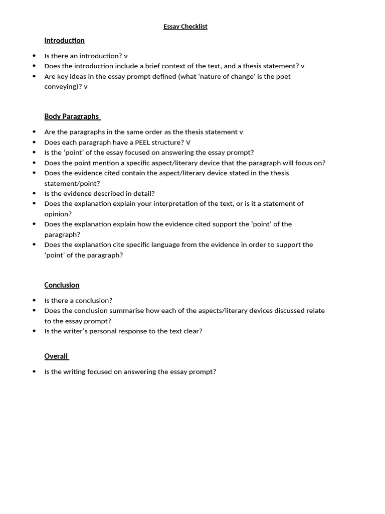 Essay Checklist | PDF