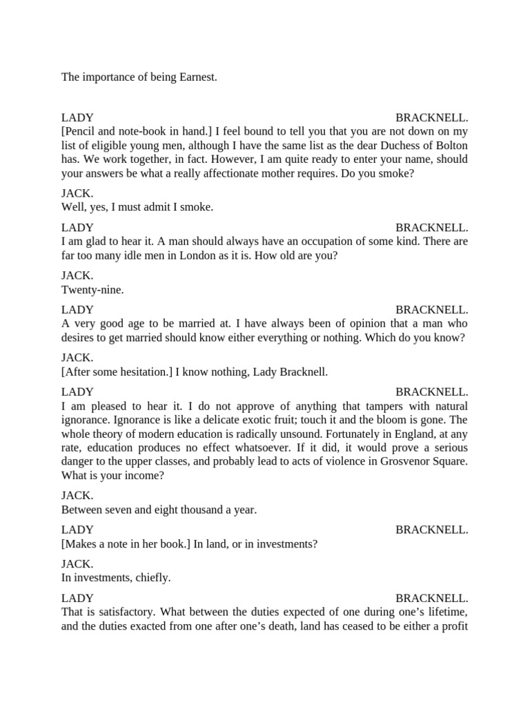 The Importance of Being Earnest | PDF | The Importance Of Being Earnest