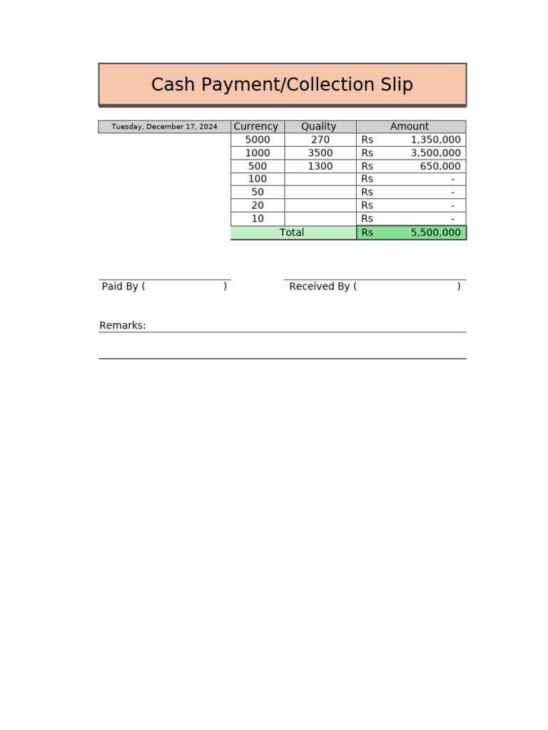 Cash Payment Slip | PDF