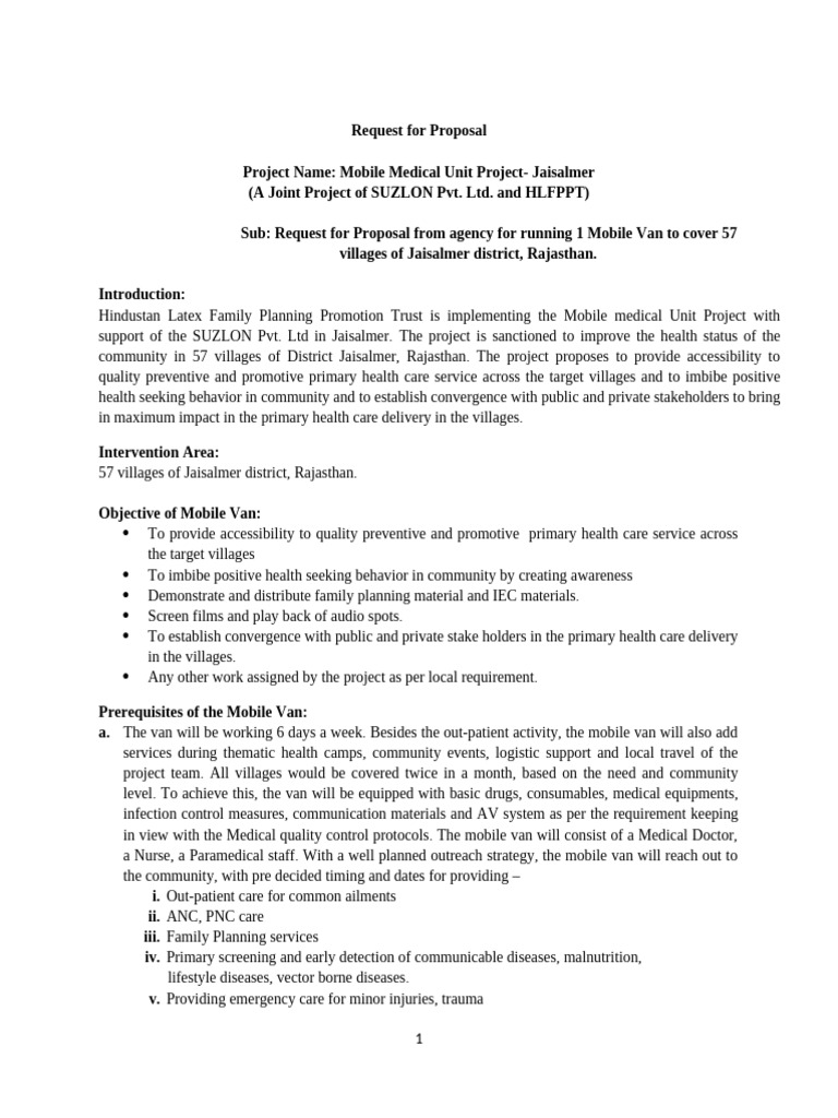RFP - Mobile Medical Van Jaisalmer 19th Dec 14 Final | PDF | Request ...