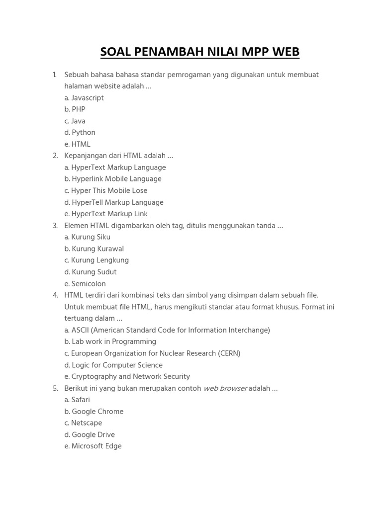 Soal Penambah Nilai MPP Web | PDF