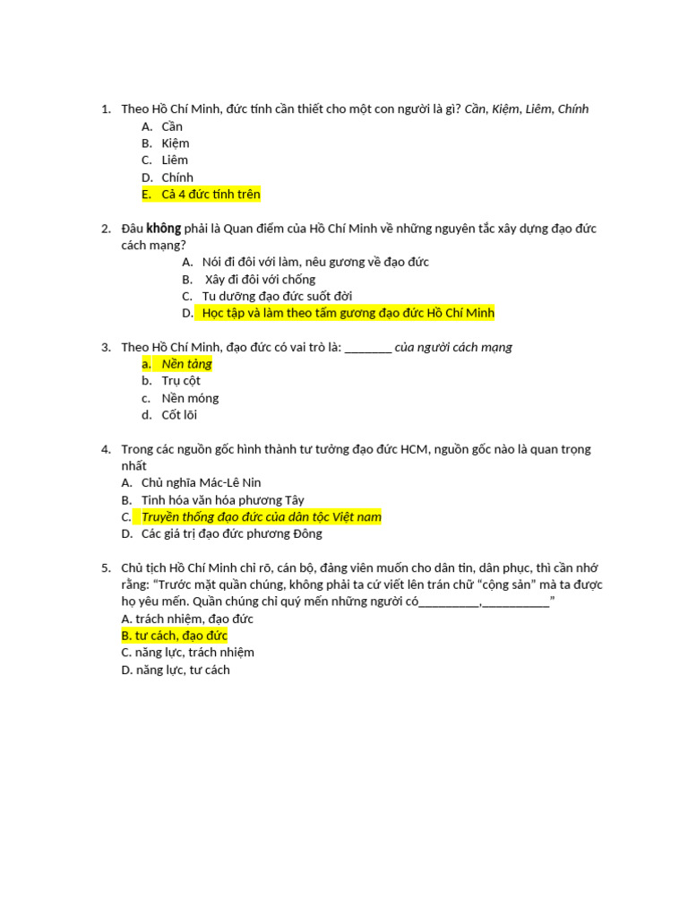 Câu hỏi tt HCM | PDF