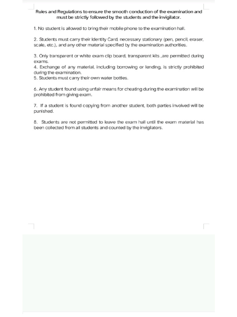 Rules And Regulations For Exam Pdf
