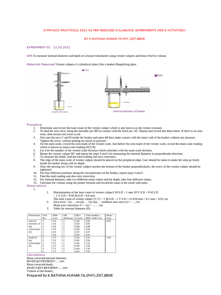 Xi Physics 2021 EXPERIMENTS.&ACTIVITIES, K.RATHINA | PDF | Temperature | Friction