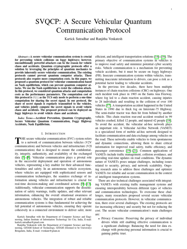 SVQCP a Secure Vehicular Quantum Communication Protocol Final (1) | PDF ... SVQCP a Secure Vehicular Quantum Communication Protocol Final (1) | PDF ...
