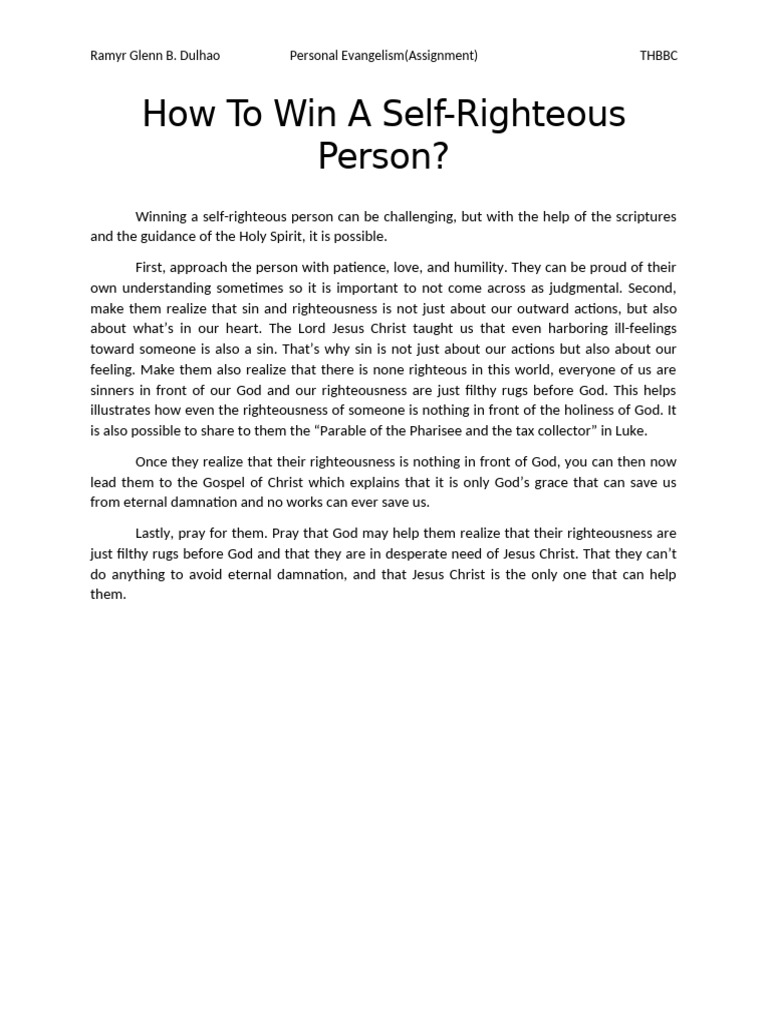 HowToWinASelf RighteousPerson | PDF