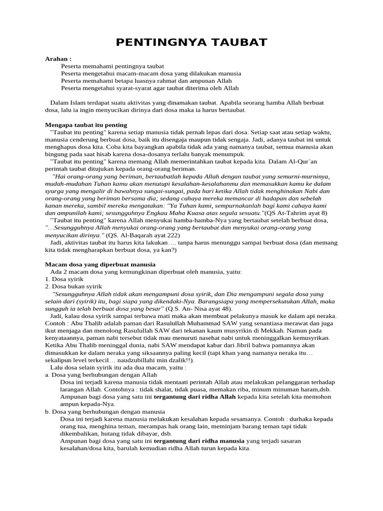 Pentingnya Taubat | PDF
