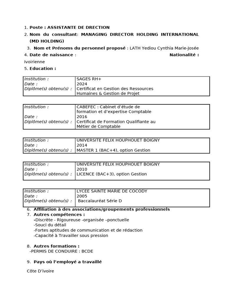 CV de Cynthia Lath pour MD Holding | PDF | Comptabilité | Facture