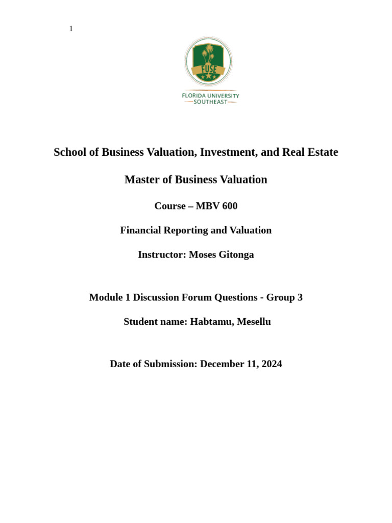 Financial Reporting and Valuation Assigment 01 | PDF | Psychology | Psychological Concepts