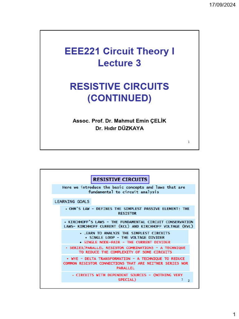 EEE221 2024 - 25 Fall Lecture Notes 3 Resistive Circuits 2 | PDF ...