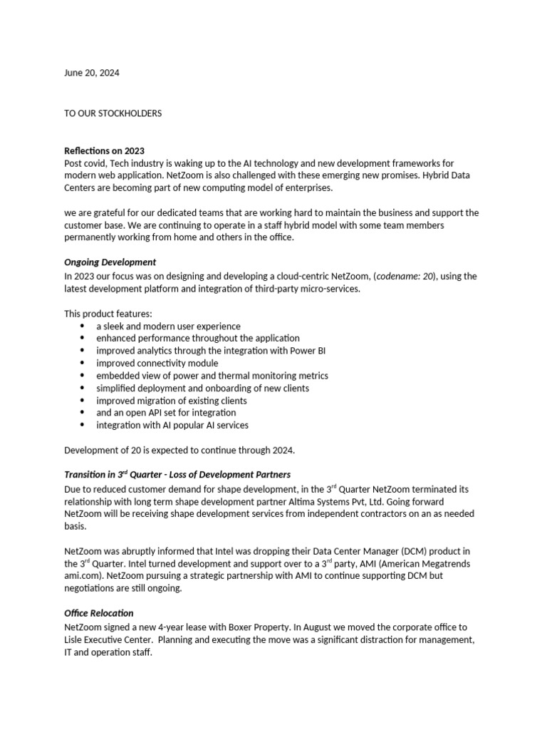Stockholder Letter For 2023 | PDF | Audit | Certified Public Accountant