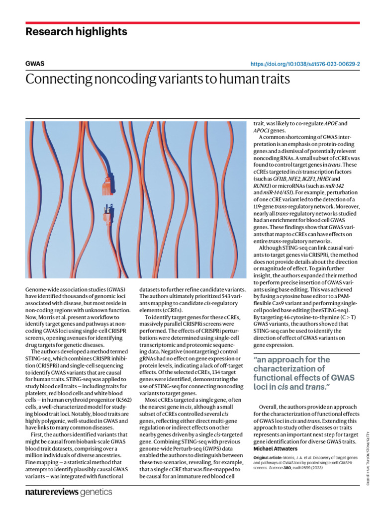 Connecting Noncoding Variants To Human Traits | PDF | Genome Wide Association Study | Gene