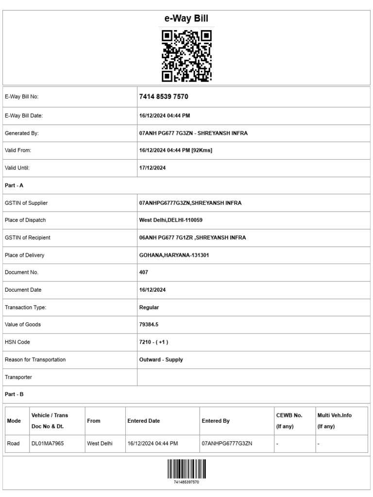 E-Way Bill System 407 | PDF
