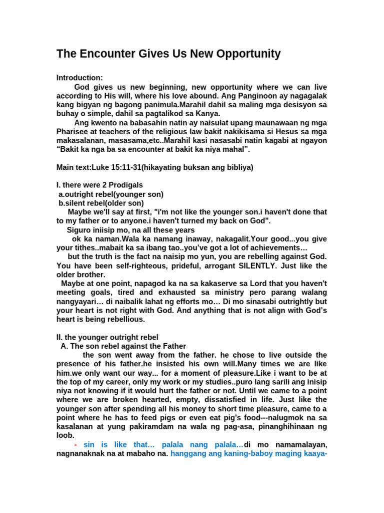 9) The Encounter Gives A New Opprotunity | PDF | Religious Belief And ...