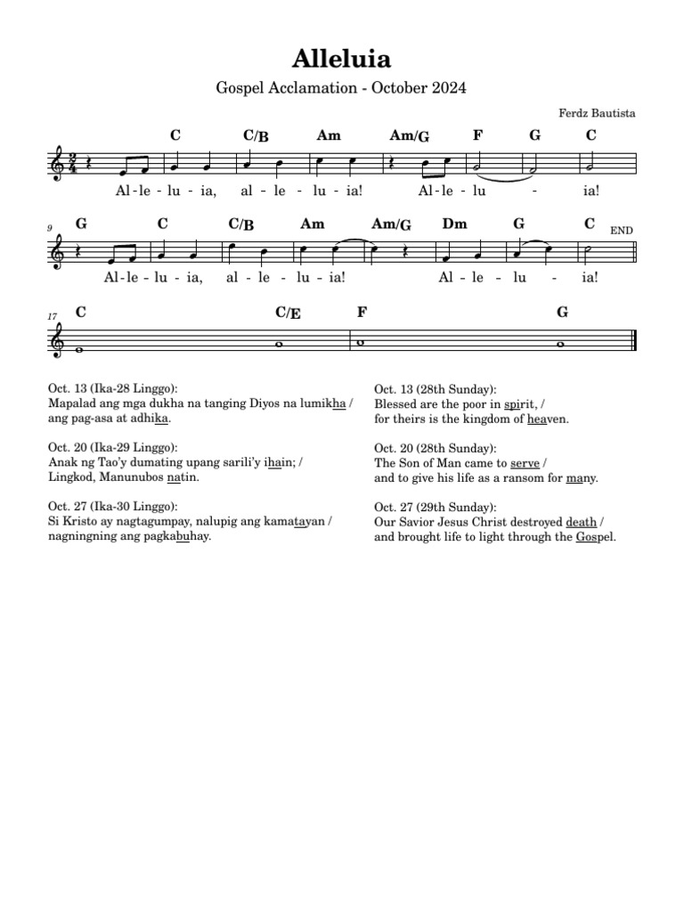 Alleluia Gospel Acclamation (Bautista) October 2024 | PDF | God In ...