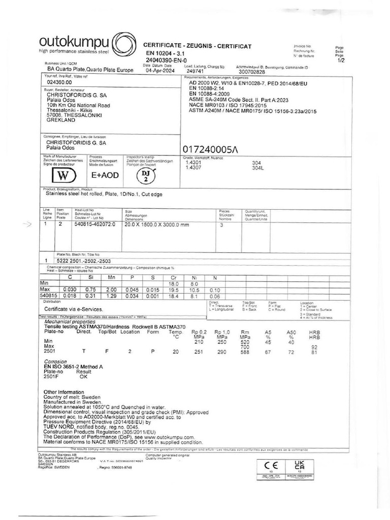 PL 20x1500x3000 304L Retaing Ring DN700 | PDF