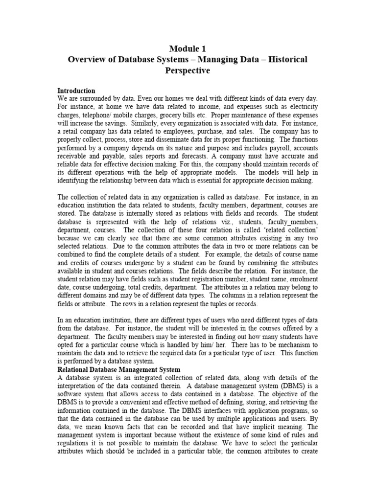 Module 1 Overview of Database Systems - Managing Data - Historical ...