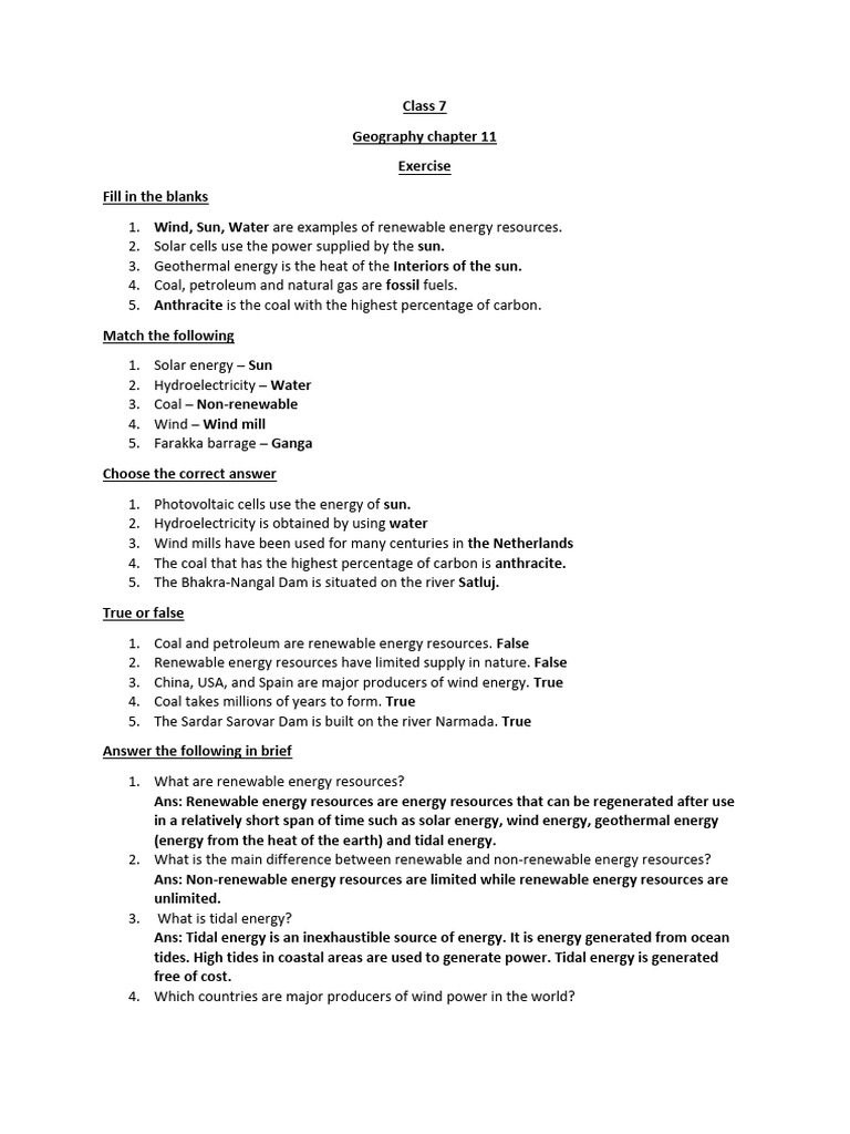 Class 7 Geography Chapter 11 | PDF | World Energy Resources | Nuclear Power