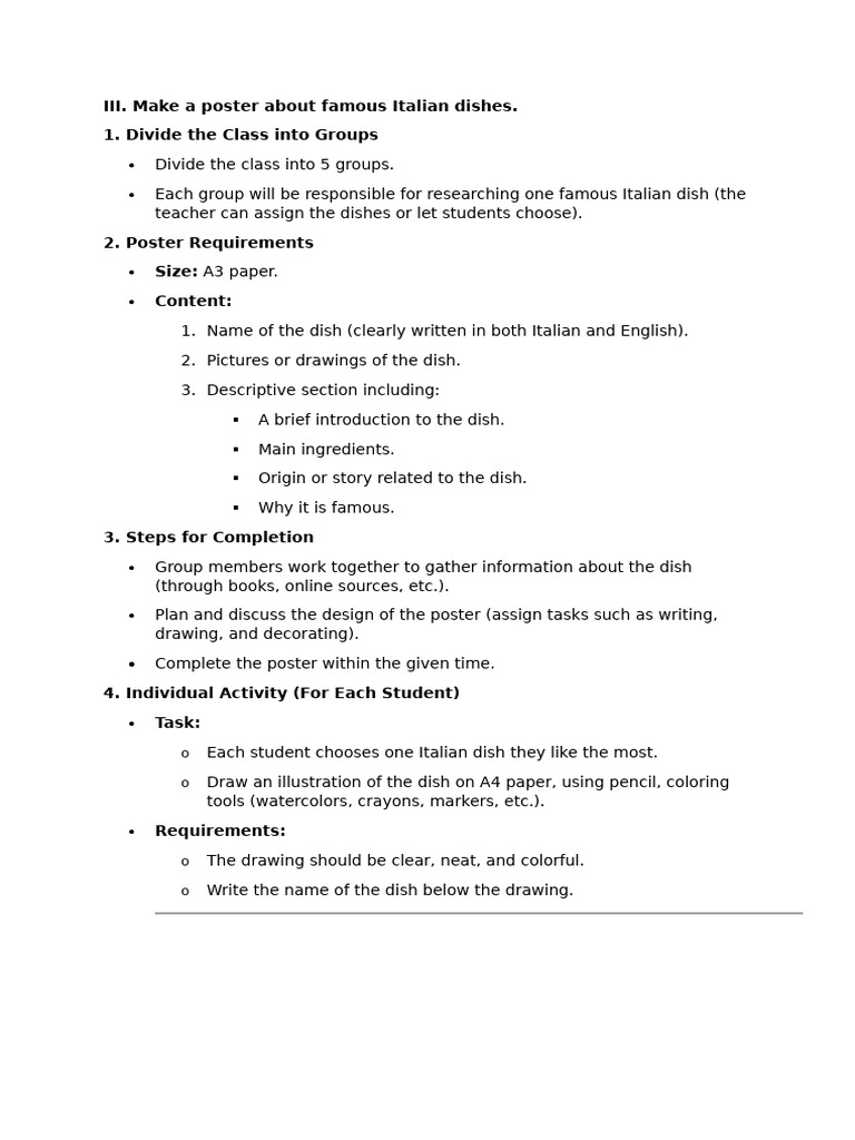 Famous Italian Dishes Poster Project | PDF