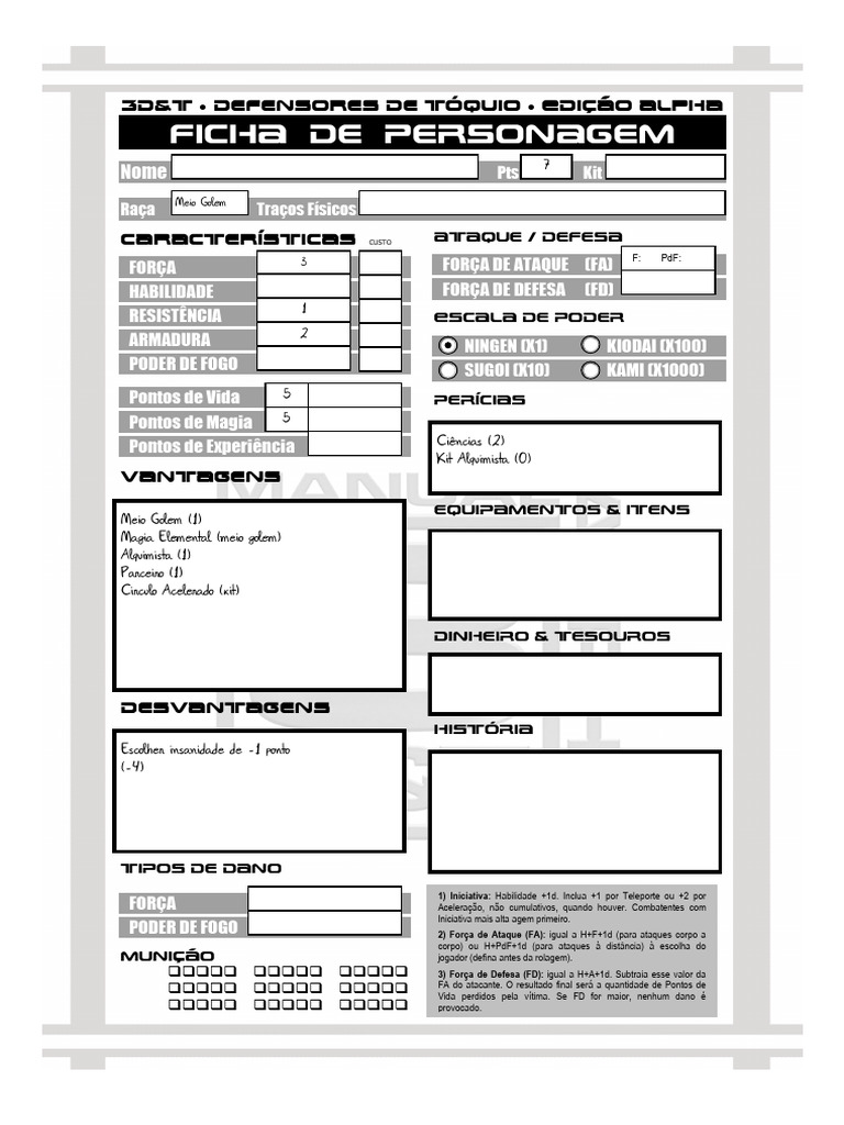 Ficha 3d&t Editavel 1 1 | PDF | Jogos